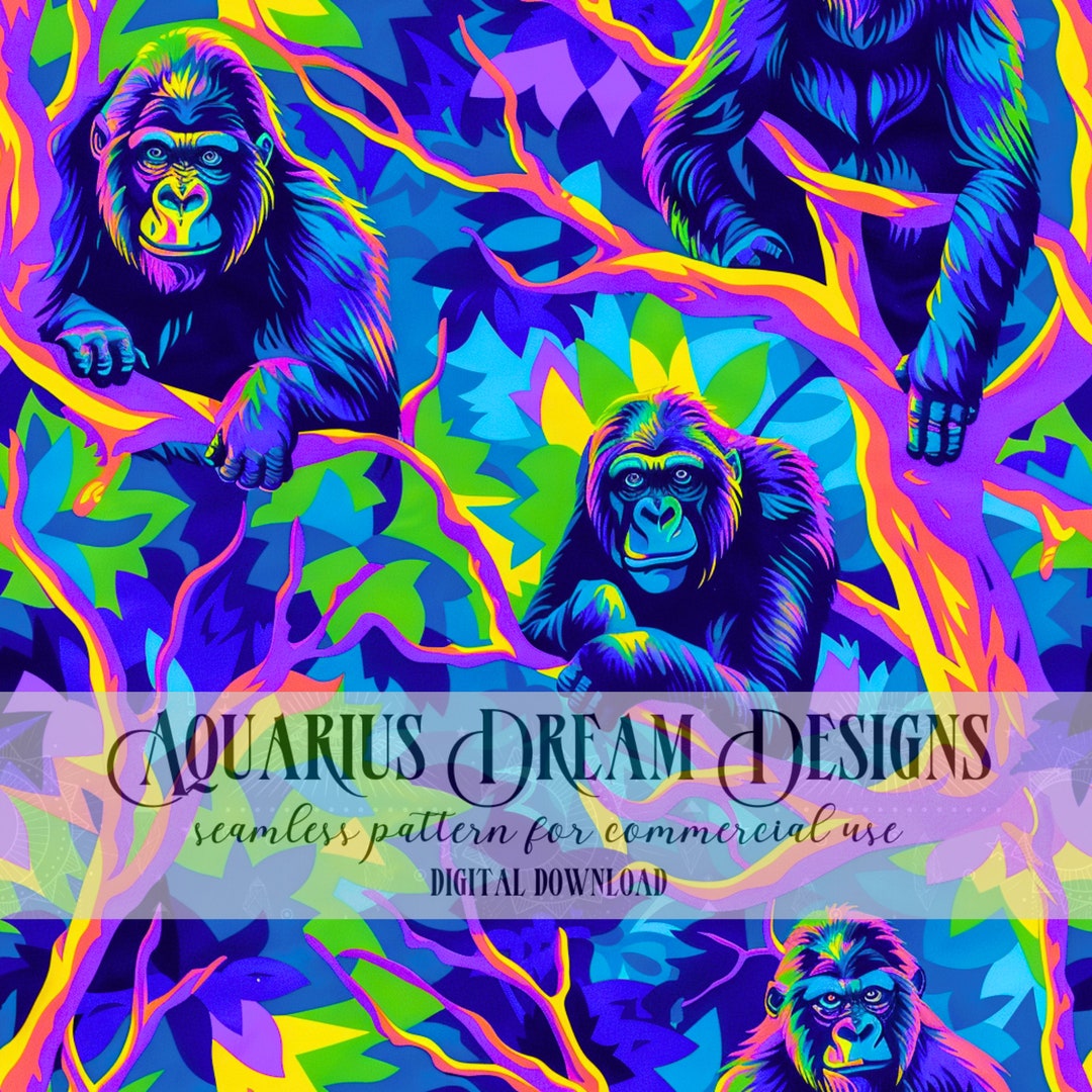 Rainbow Gorillas Seamless File, Cute Gorilla Seamless Pattern, Neon ...