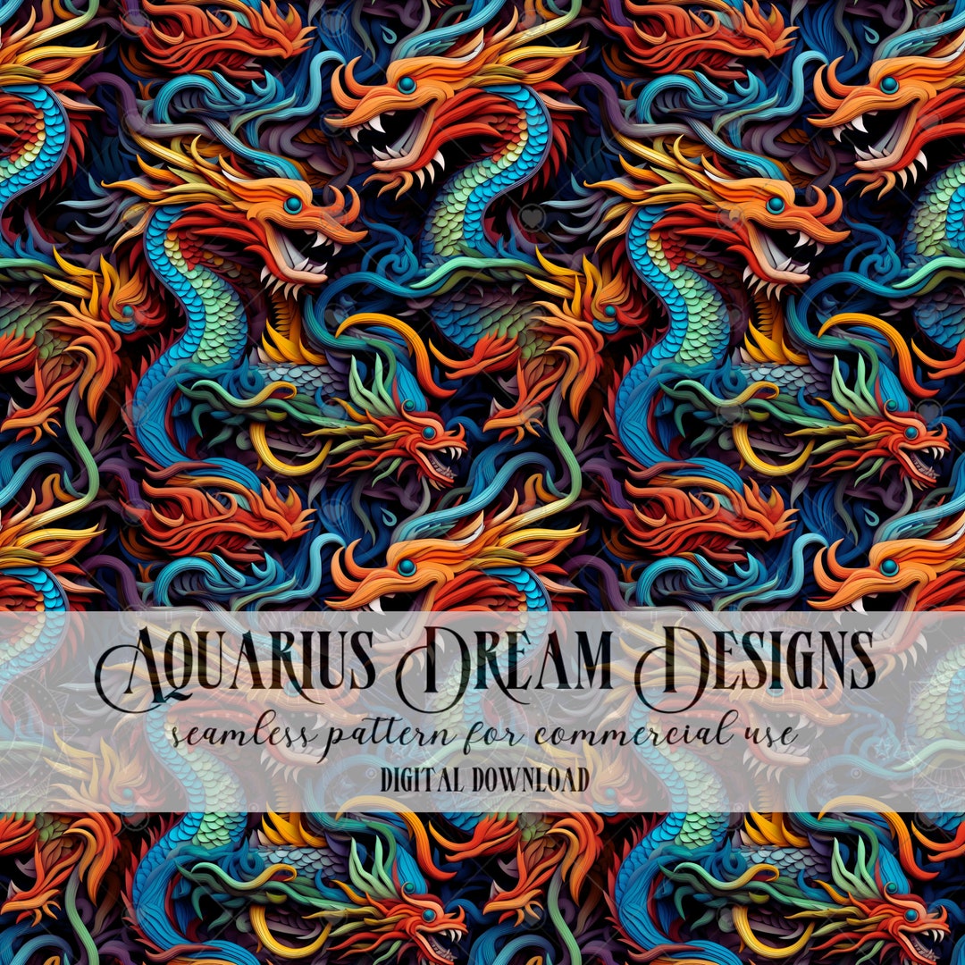 Faux Quilling Dragon Seamless File, 3D Dragon Pattern, Dragons Seamless ...