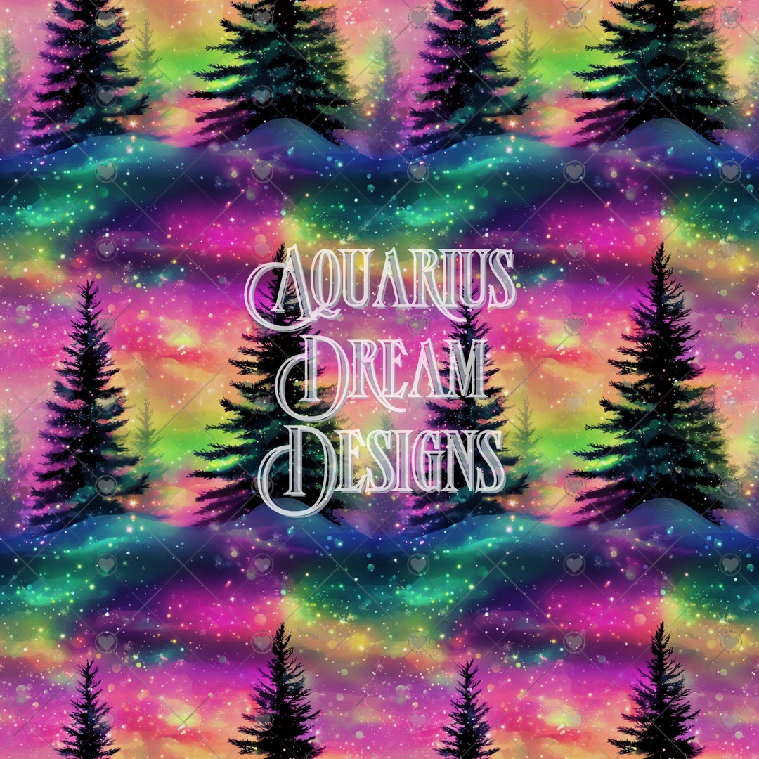 Christmas Northern Lights Seamless File, Christmas Forest Seamless ...