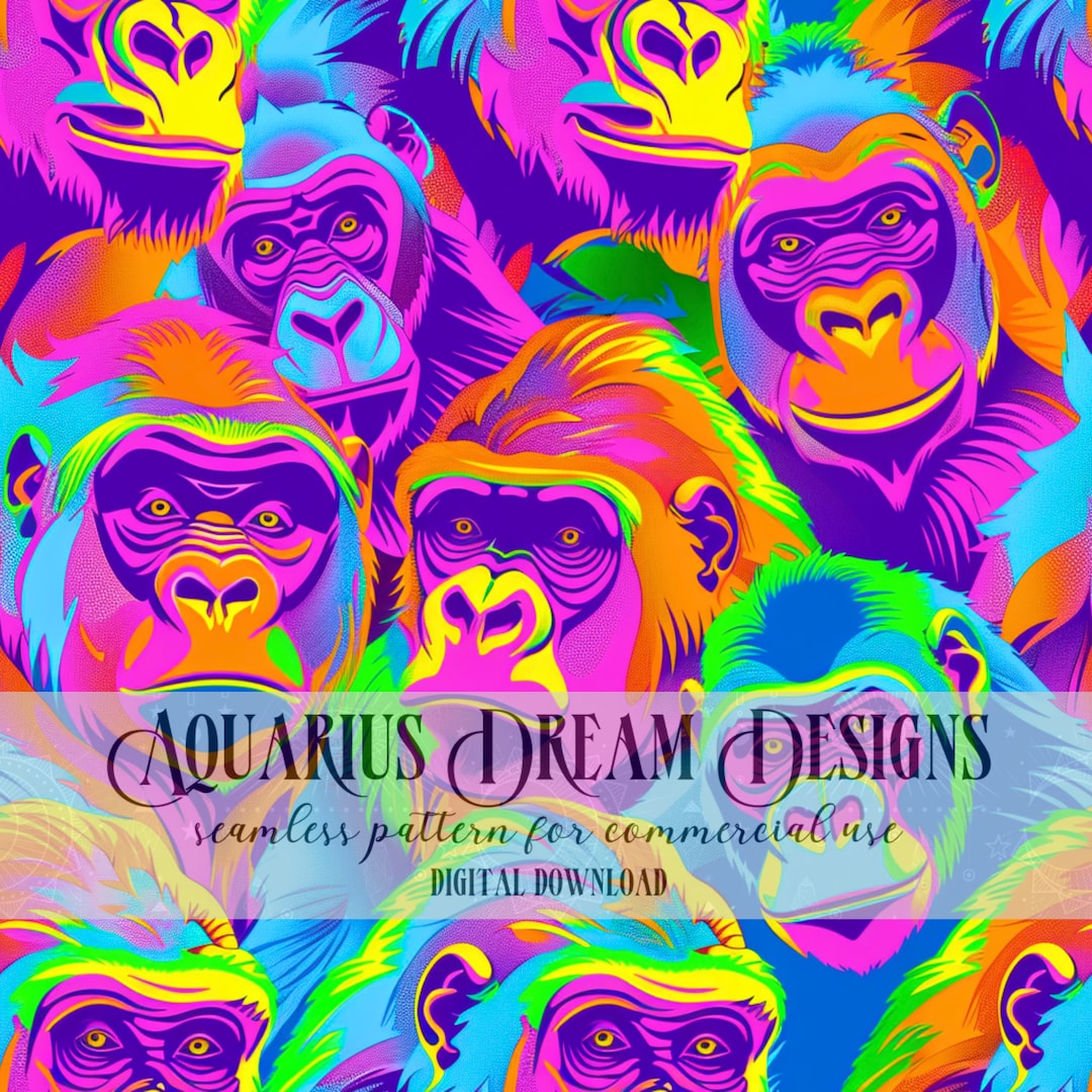Rainbow Gorillas Seamless File, Cute Gorilla Seamless Pattern, Neon ...