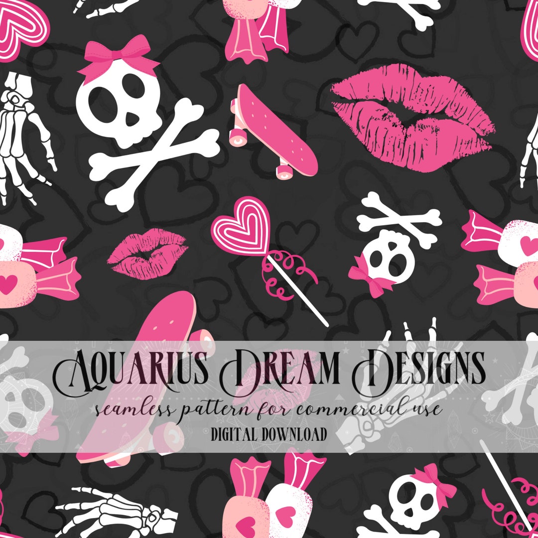 Pastel Goth Seamless Pattern, Girls Valentine Pattern for Fabric or ...