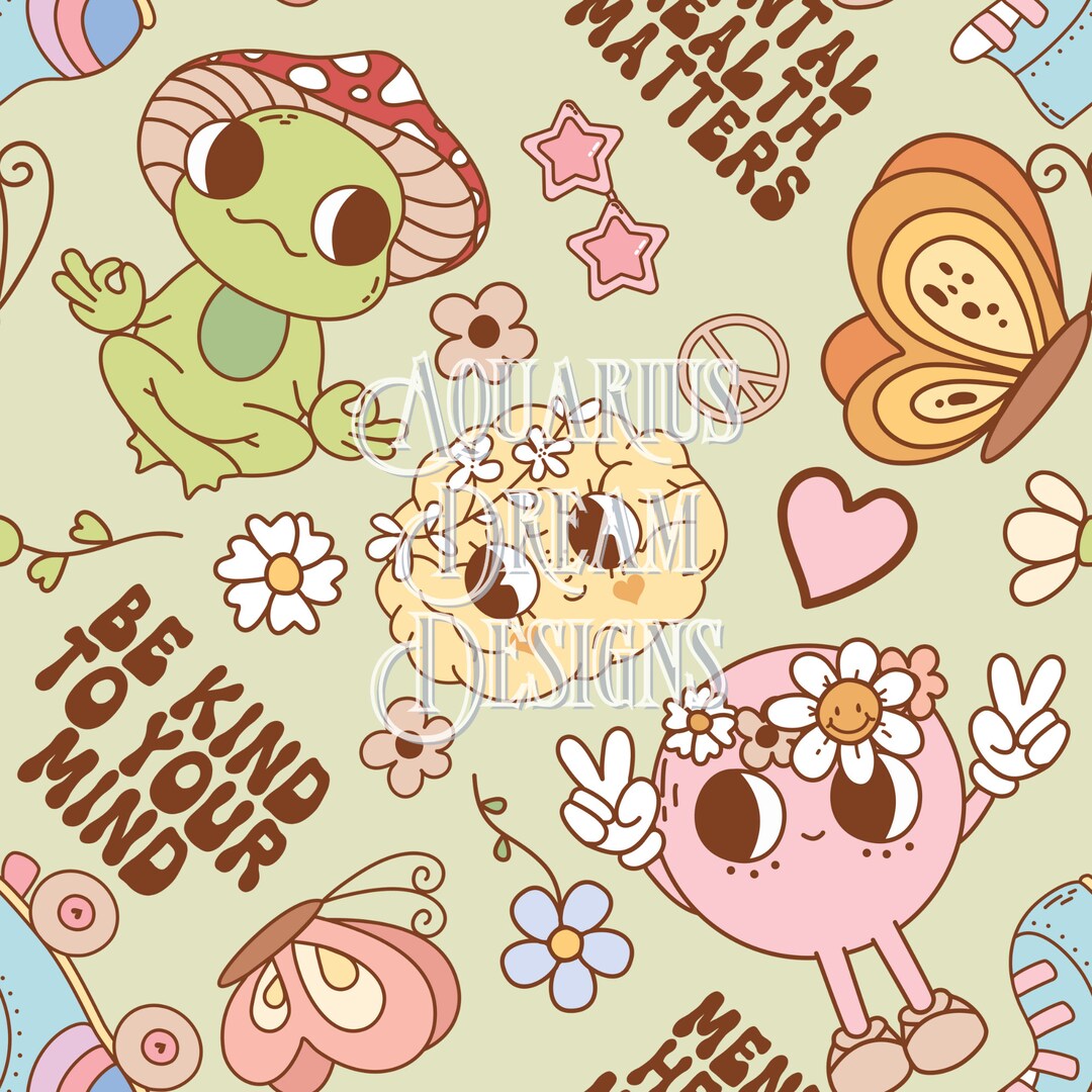 Mental Health Awareness Seamless File, Retro Mental Health Seamless ...