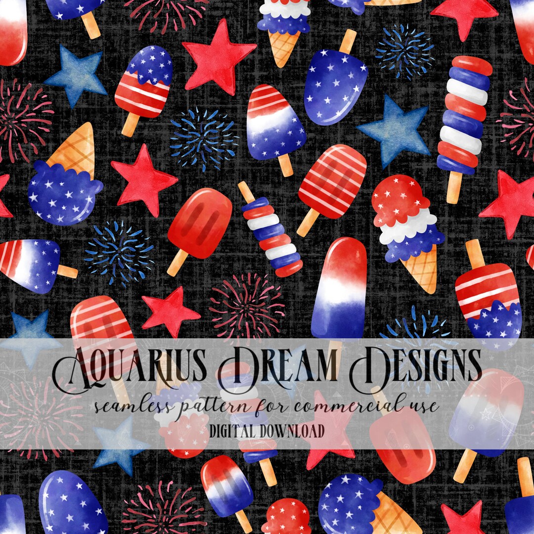 4th of July Seamless Pattern, Fourth of July Ice Cream Pattern ...