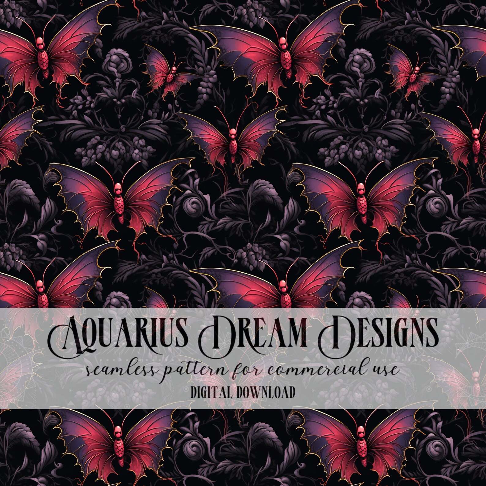 Gothic Butterflies Seamless Pattern, Seamless Gothic Pattern, Goth ...