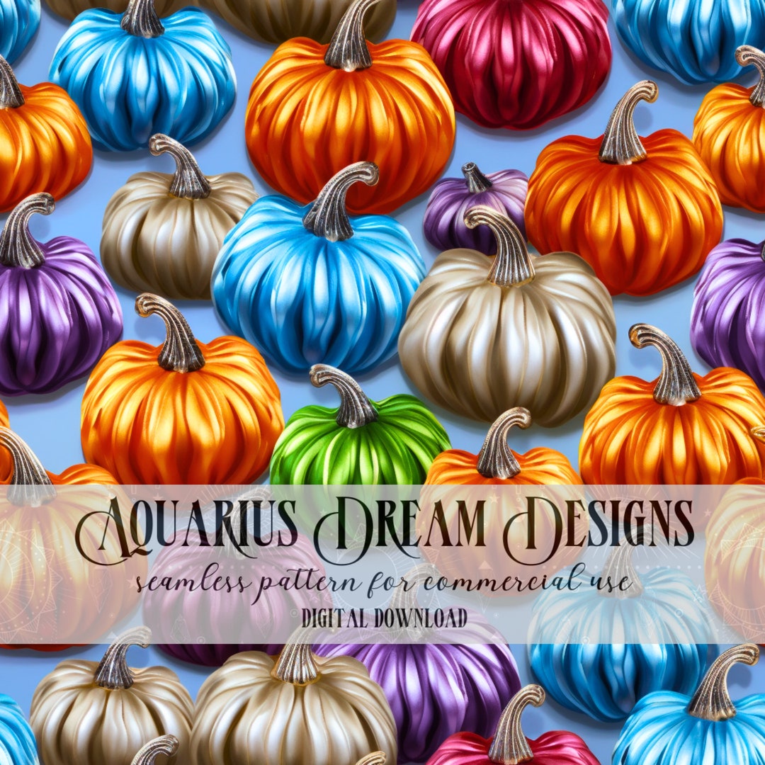 3D Pumpkin Seamless File, Halloween Seamless Pattern, Rainbow Metallic ...