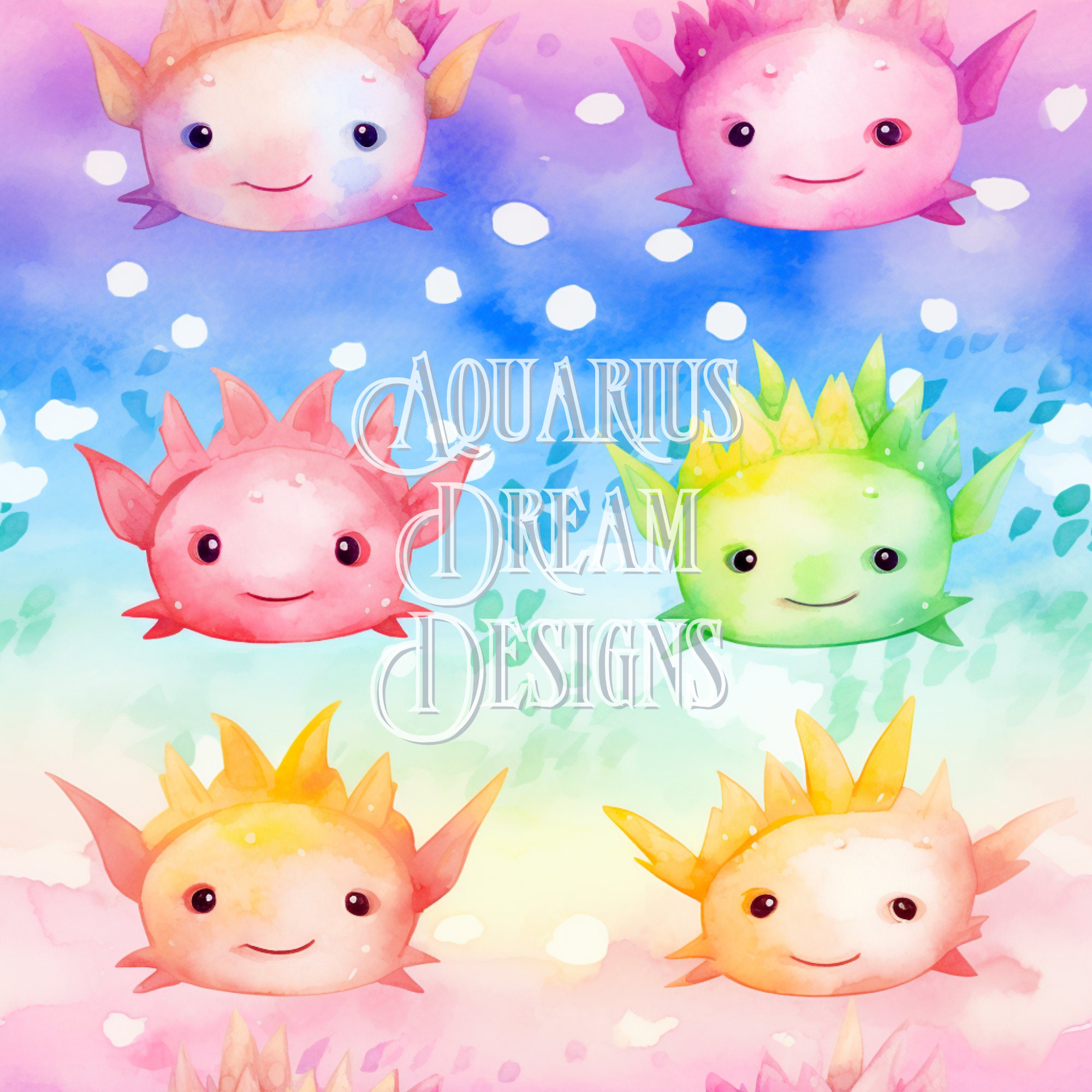 Axolotl Seamless File Cute Axolotls Seamless Pattern Rainbow - Etsy