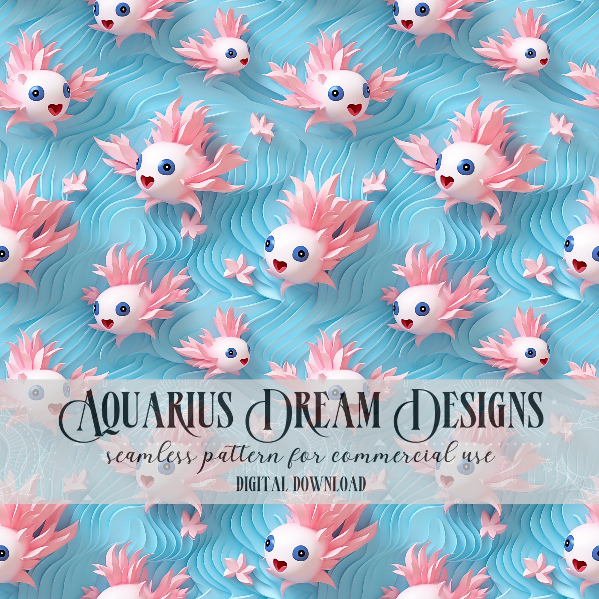 3D Axolotl Seamless Pattern, Cute Axolotls Pattern, Axolotl Pattern for ...