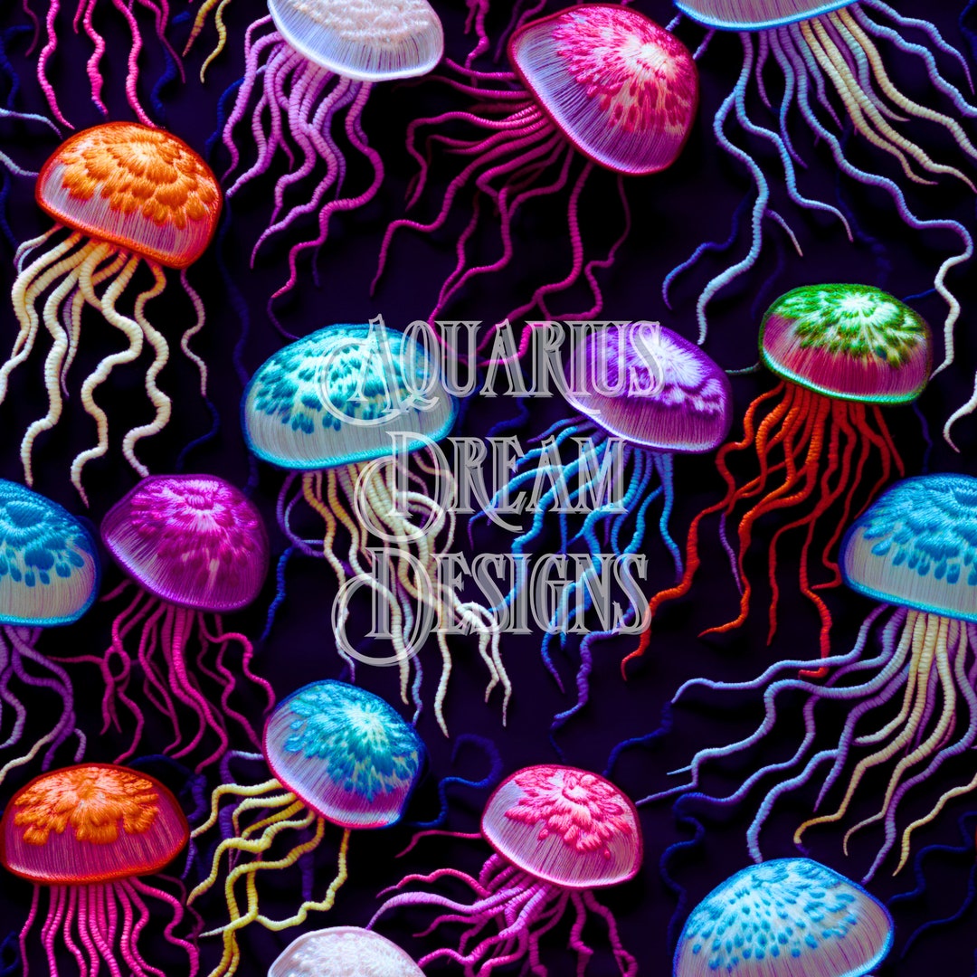 Embroidery Seamless File, Embroidery Jellyfish Seamless Pattern ...