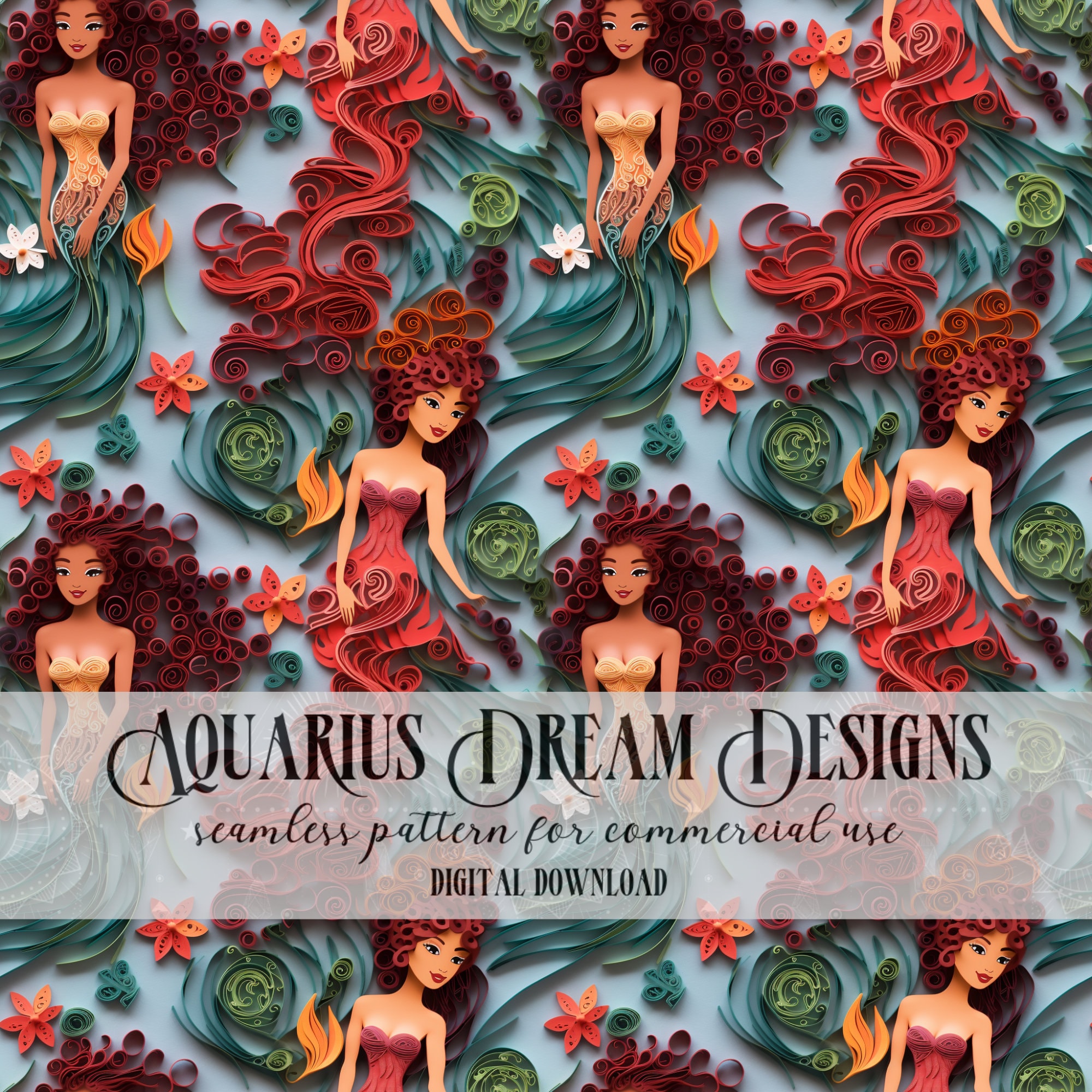 Quilling Seamless File Quilling Mermaid Pattern Mermaid - Etsy