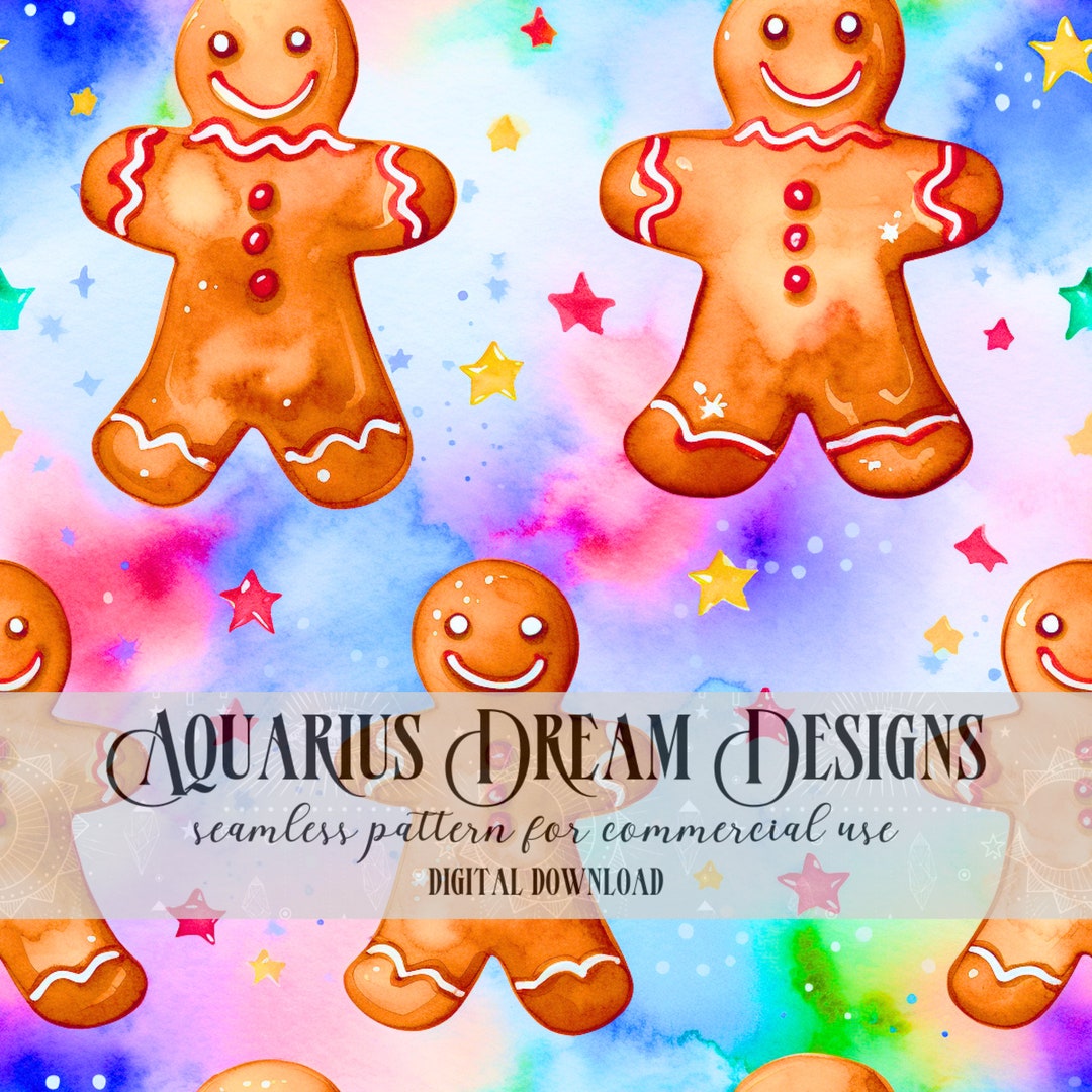 Cute Gingerbread Cookies Seamless File, Watercolor Gingerbread Seamless ...