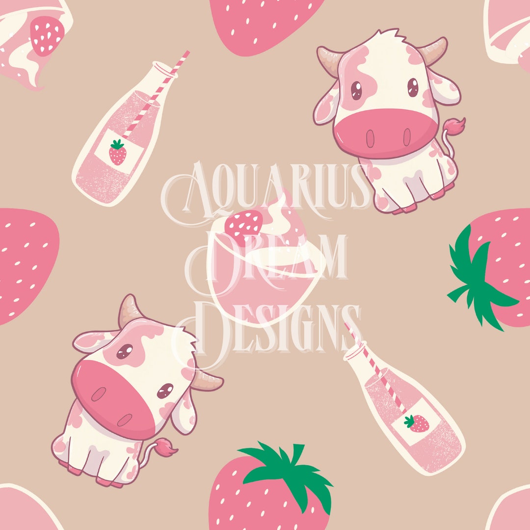 Strawberry Cow Seamless Pattern Cow Pattern for Fabric or - Etsy