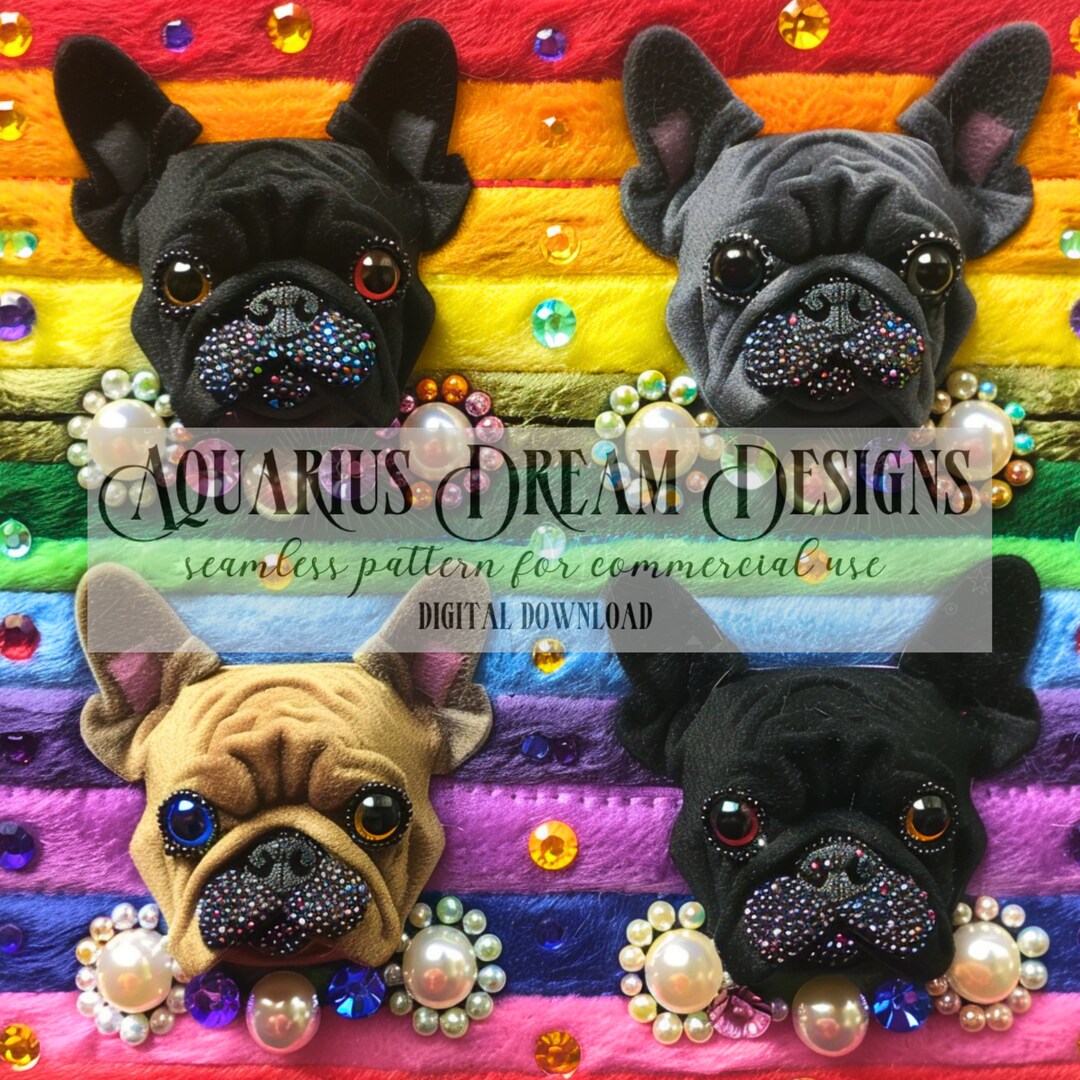 Embroidery Seamless File, Cute French Bulldog Seamless Pattern, Rainbow ...