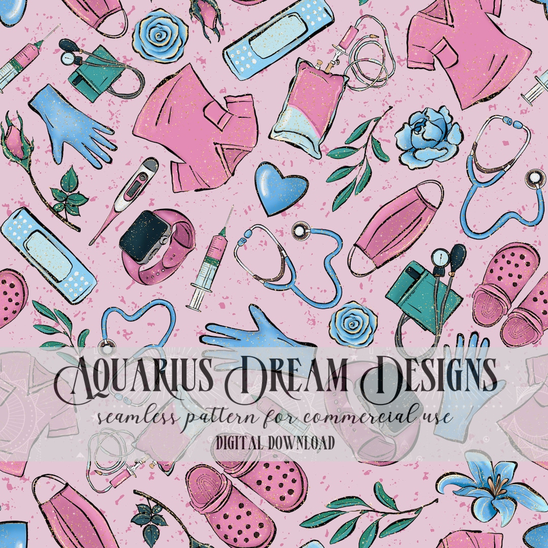 Nursing Seamless File, Nurse Seamless Pattern, Nurse Clipart Seamless ...