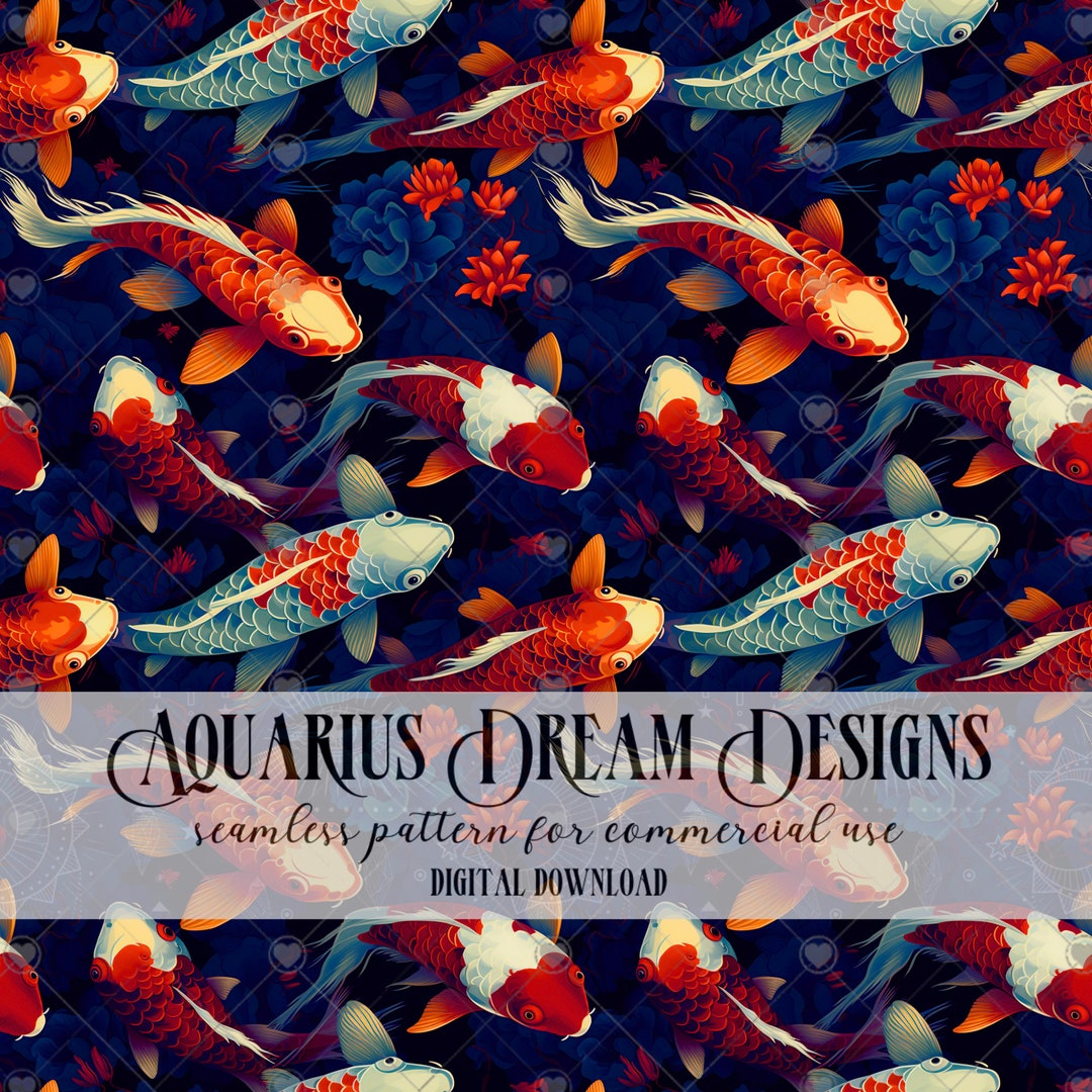 Koi Fish Seamless File, Koi Seamless Pattern, Koi Digital File, Fish ...