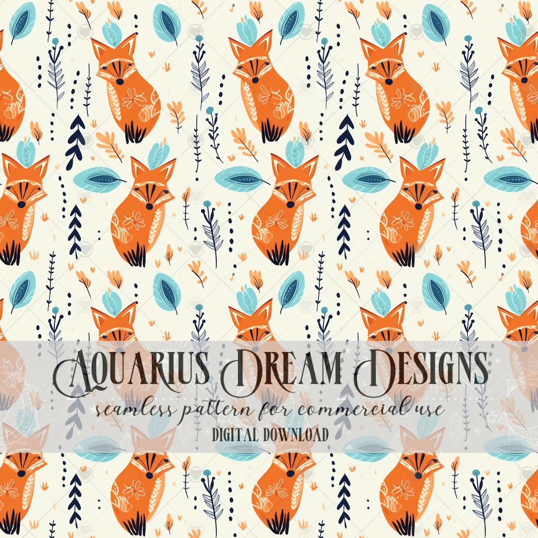 Fox Seamless File, Boho Foxes Pattern, Boho Fox Seamless Pattern, Fox ...