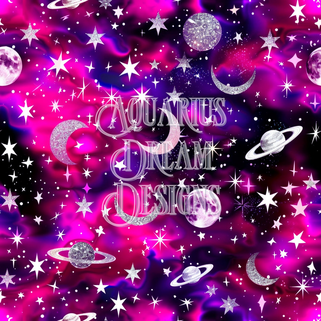 Girl Seamless Pattern, Girls Seamless File, Neon Galaxy and Stars ...