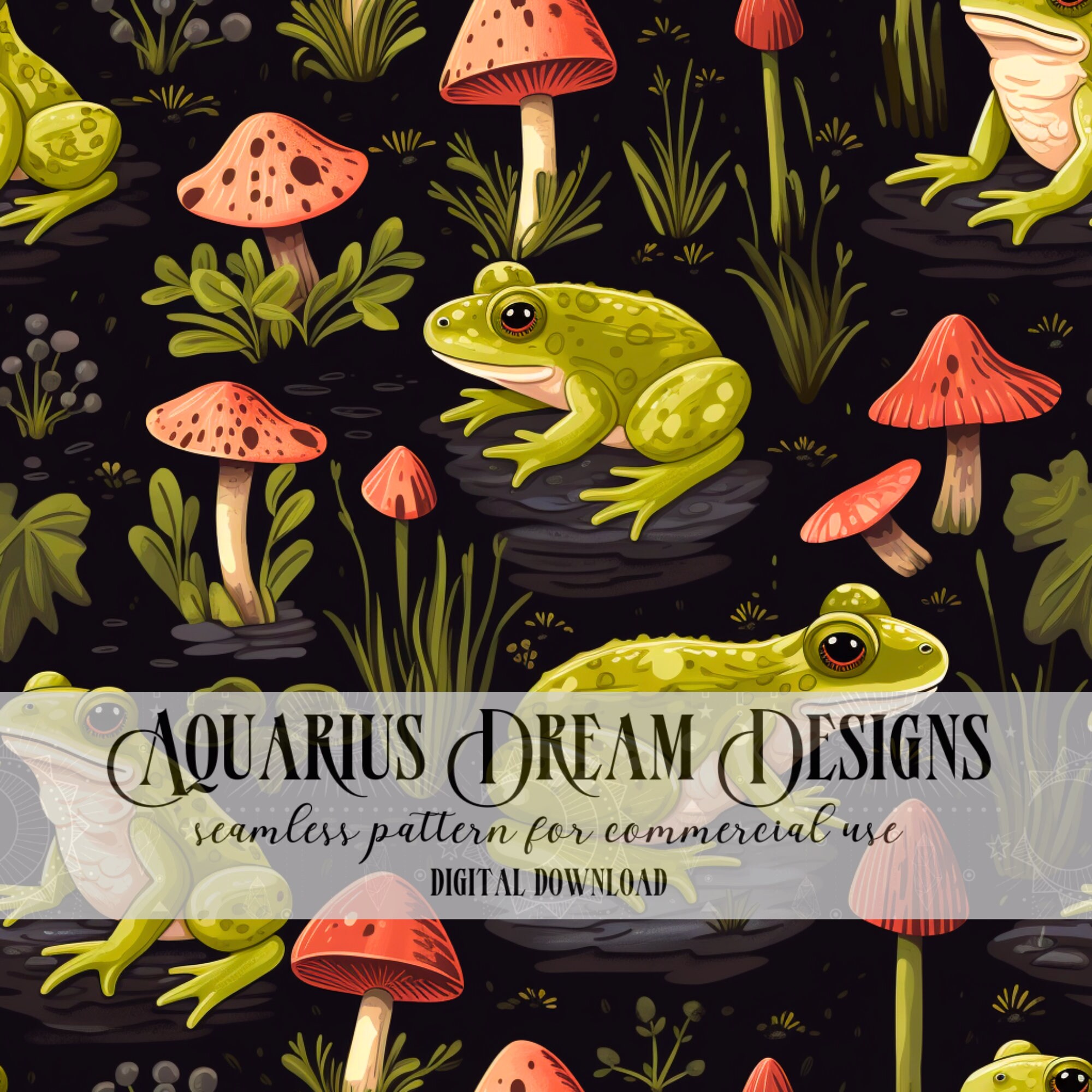 Cottagecore Seamless File, Frog Seamless, Mushroom Seamless Pattern ...