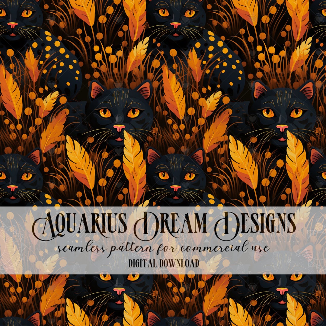 Halloween Seamless File, Black Cat Seamless Pattern, Halloween Cat ...
