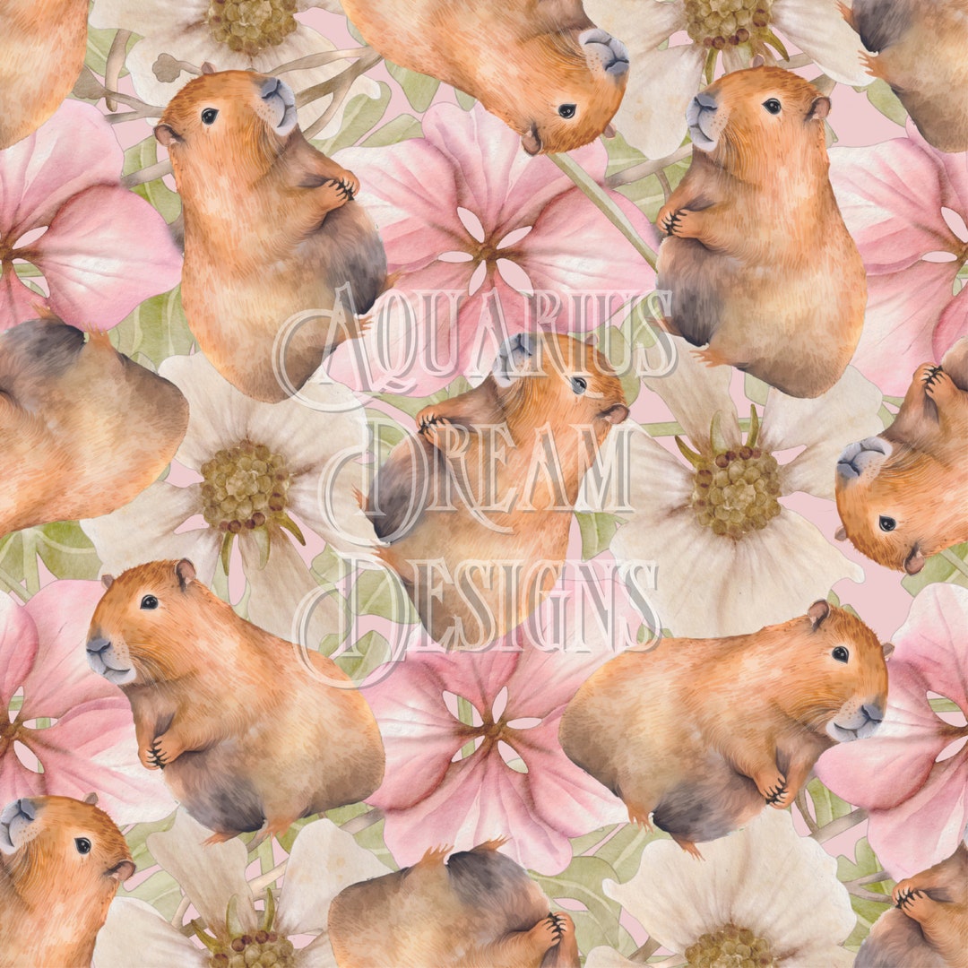 Floral Capybara Pattern Cute Capybara Seamless Pattern for ...