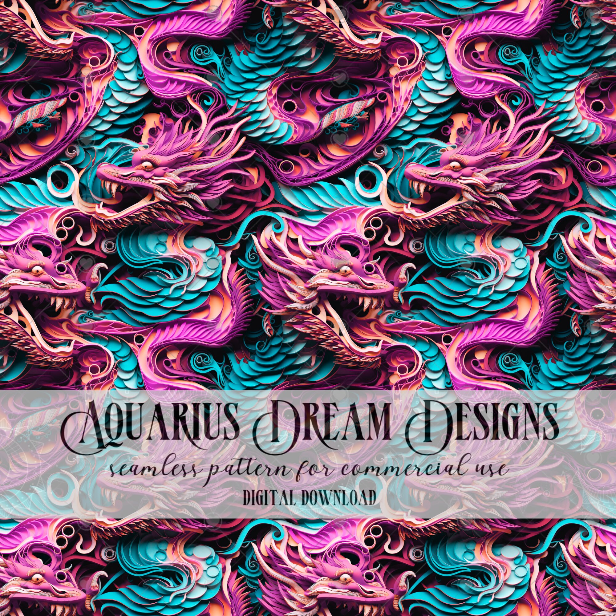 Quilling Dragon Seamless File, 3D Dragon Pattern, Dragons Seamless ...