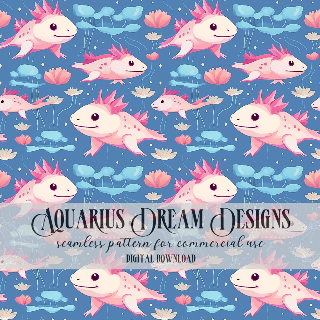 Axolotl Seamless Pattern, Cute Axolotls Pattern, Axolotl Pattern for ...