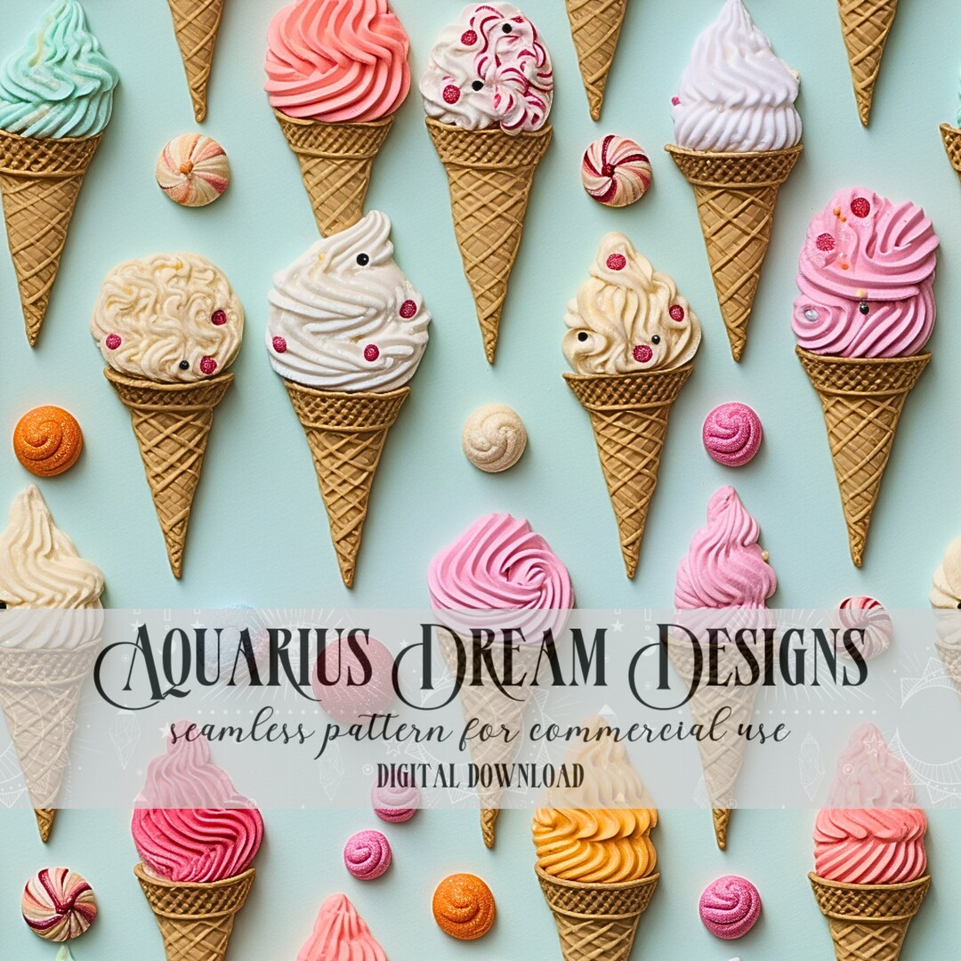 3D Ice Cream Seamless Pattern, Girls Seamless File, Summer Seamless ...