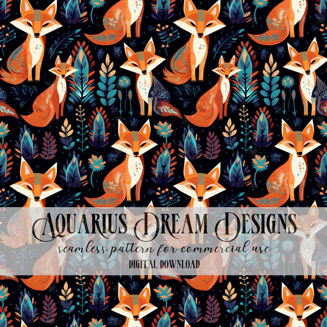 Fox Seamless File, Boho Foxes Pattern, Boho Fox Seamless Pattern, Fox ...