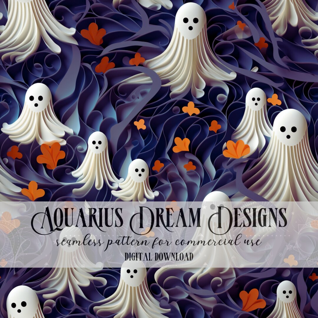 Halloween Seamless File, Quilling Ghost Seamless Pattern, Halloween ...