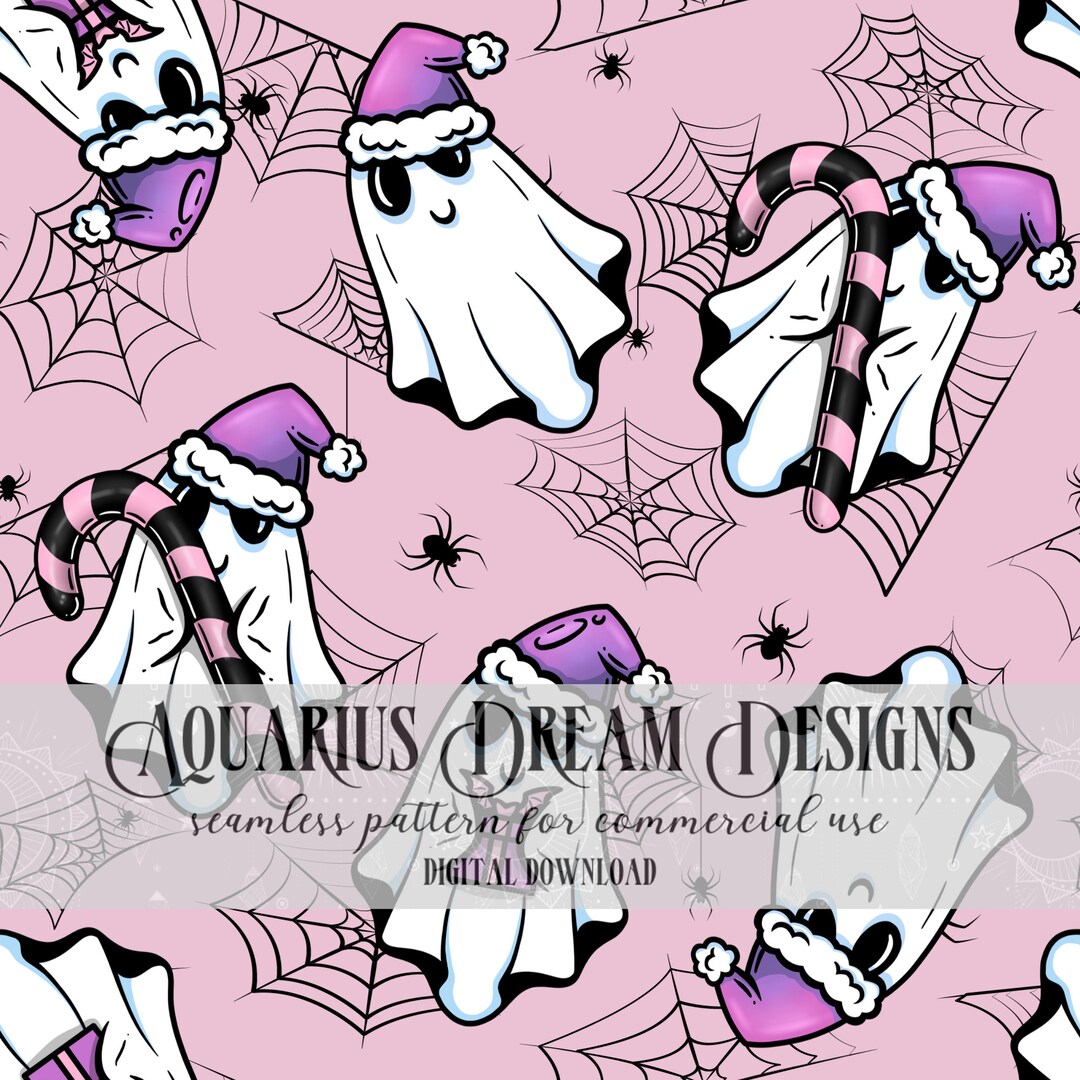 Pastel Goth Seamless File, Christmas Ghost Seamless Pattern, Cute ...