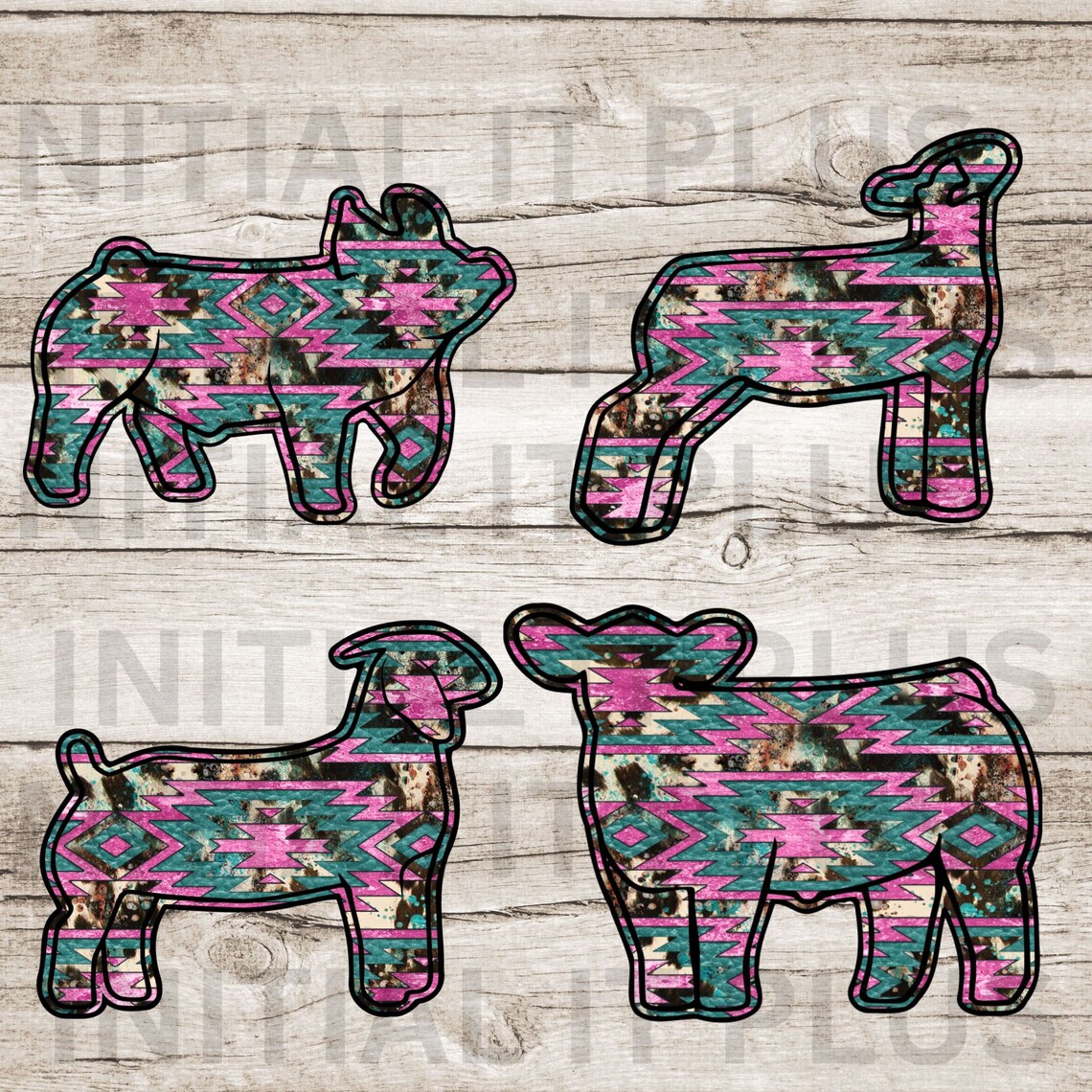 BUNDLE Pink Aztec Show Animals Digital File, Stock Show Life, Show Pig ...