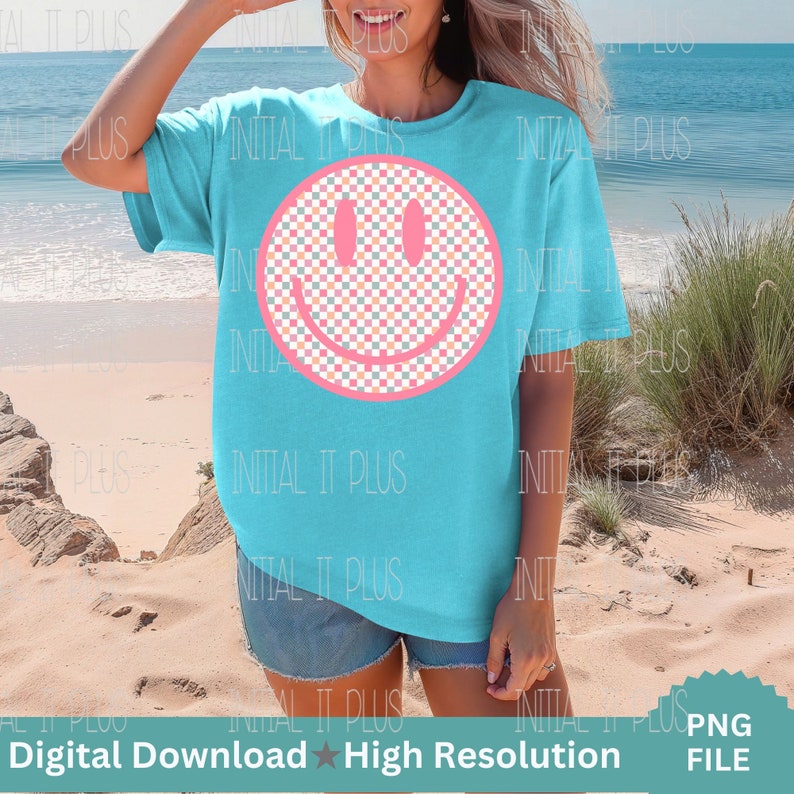 Retro PNG Boho Smiley Face PNG Check Smile Face Shirt Transferencia ...