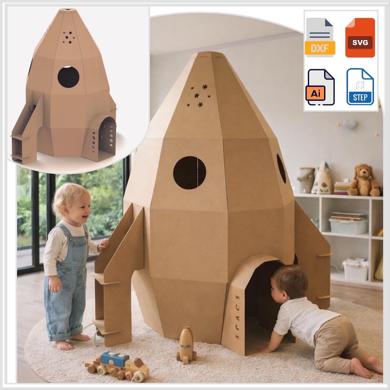 Foldable Cardboard ROCKET Playhouse – DIY Montessori Spaceship ...