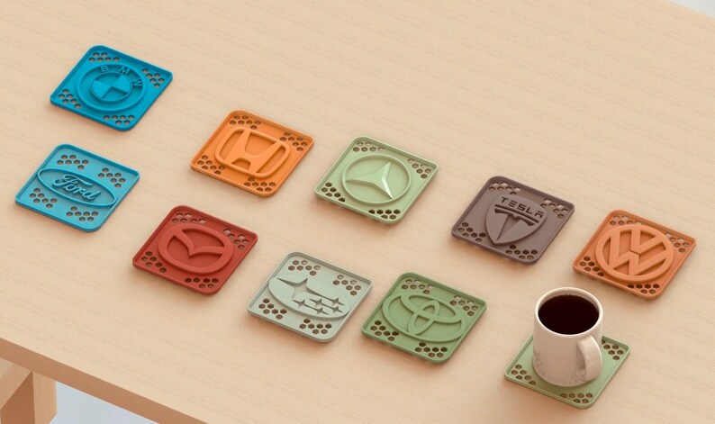3D Printed Car Logo Coasters: Modern Honeycomb Design (STL File) - Etsy