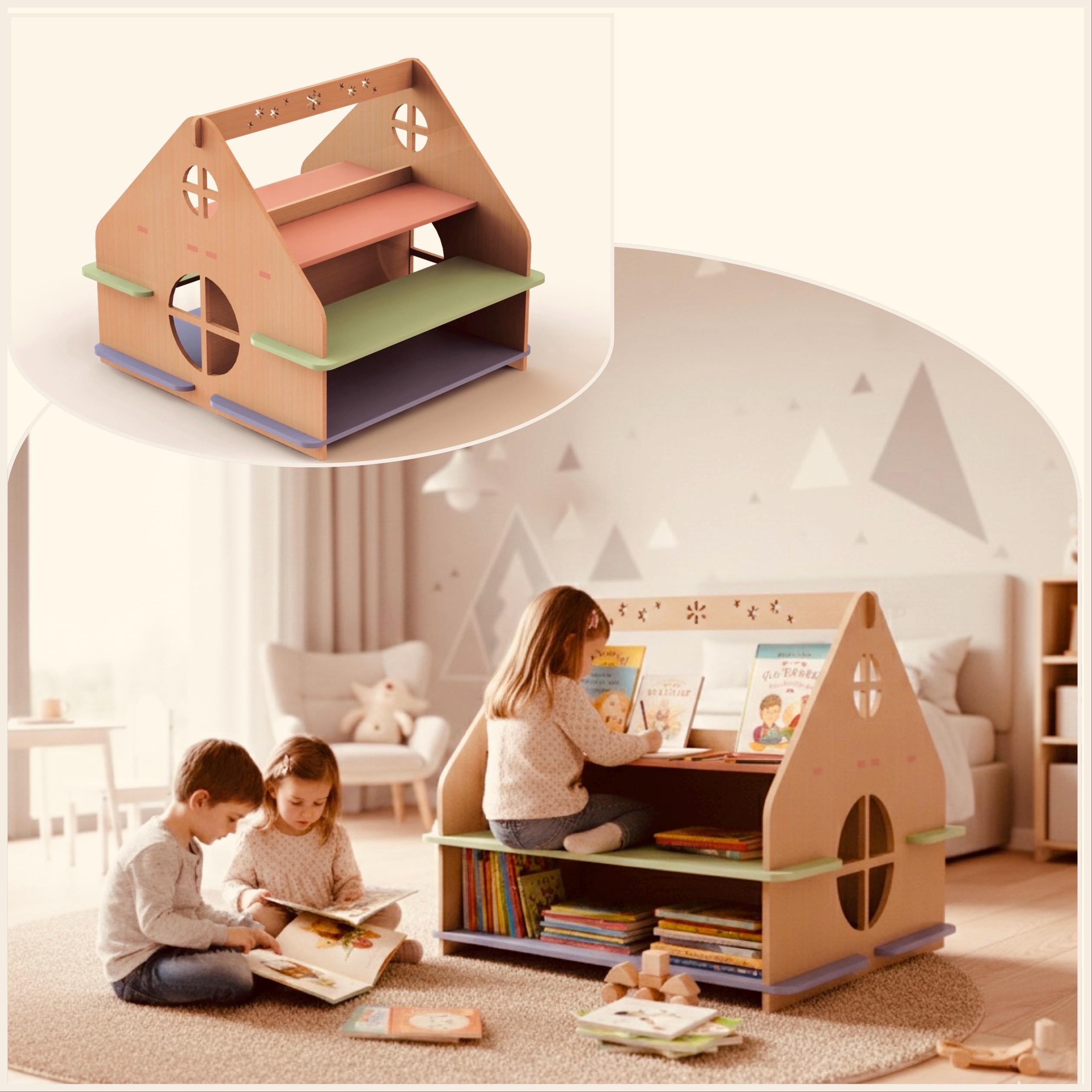 Montessori Reading Nook Plans: DIY Plywood CNC Shelves Chair Table Set ...
