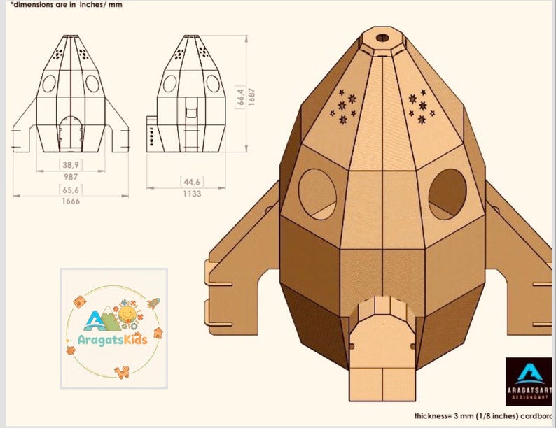 Foldable Cardboard ROCKET Playhouse – DIY Montessori Spaceship ...