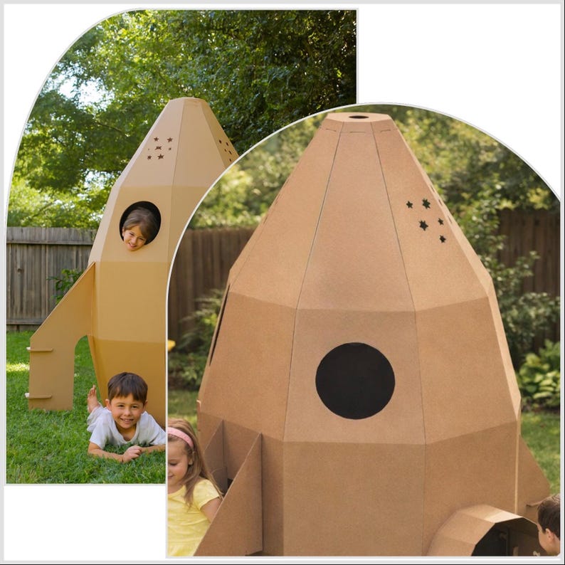 Foldable Cardboard ROCKET Playhouse – DIY Montessori Spaceship ...