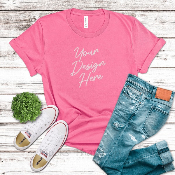 Bella Canvas 3001 Mockup Charity Pink - Etsy