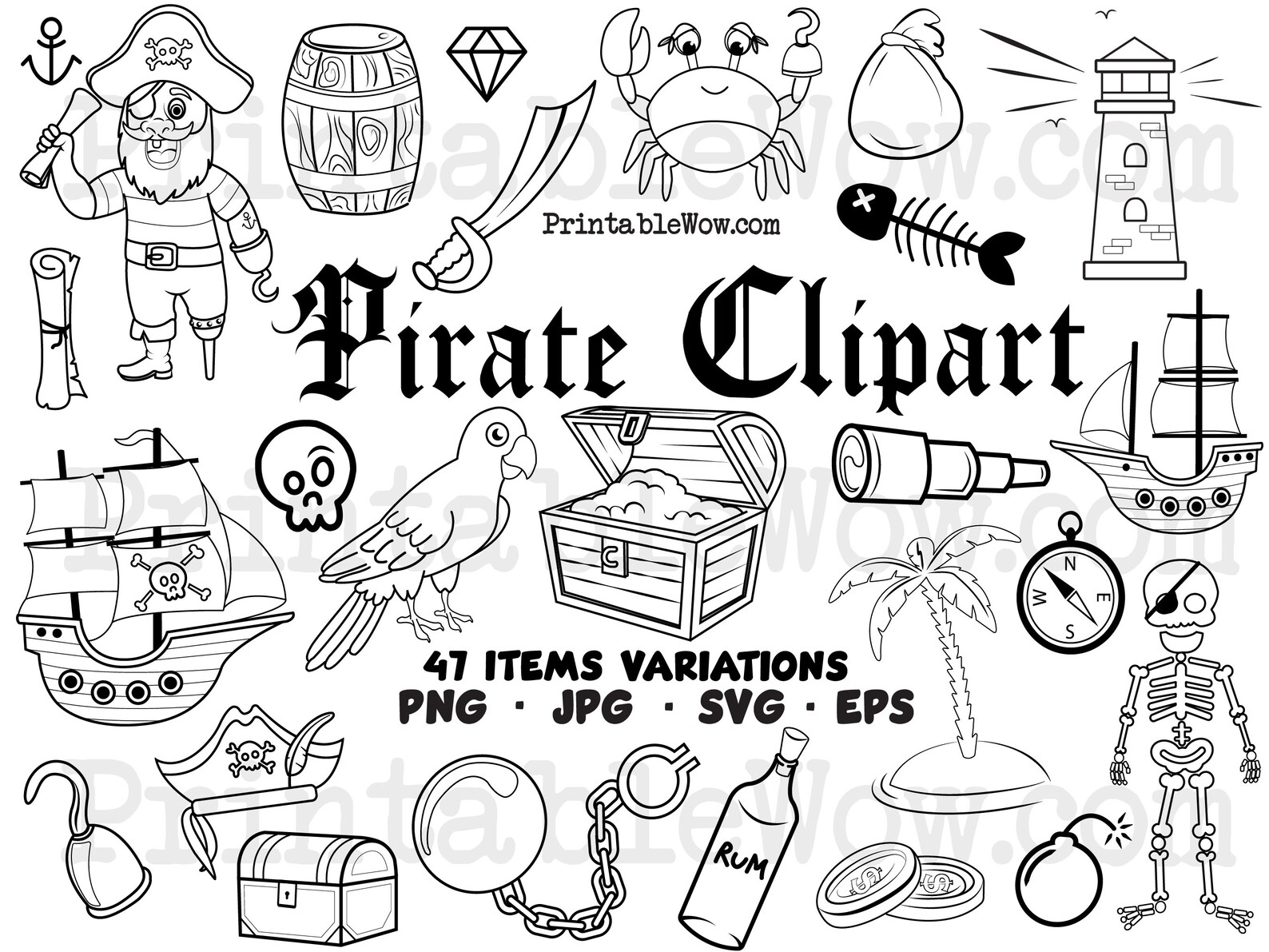 47 Piece Pirate Clipart Bundle - Etsy