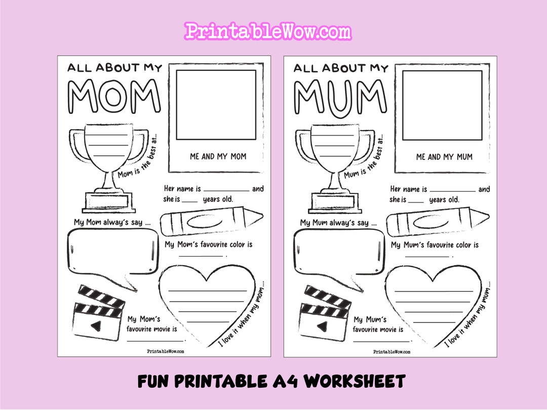All About My Mum and Mom Activity Sheet, Mothers Day Craft, Mothers Day ...
