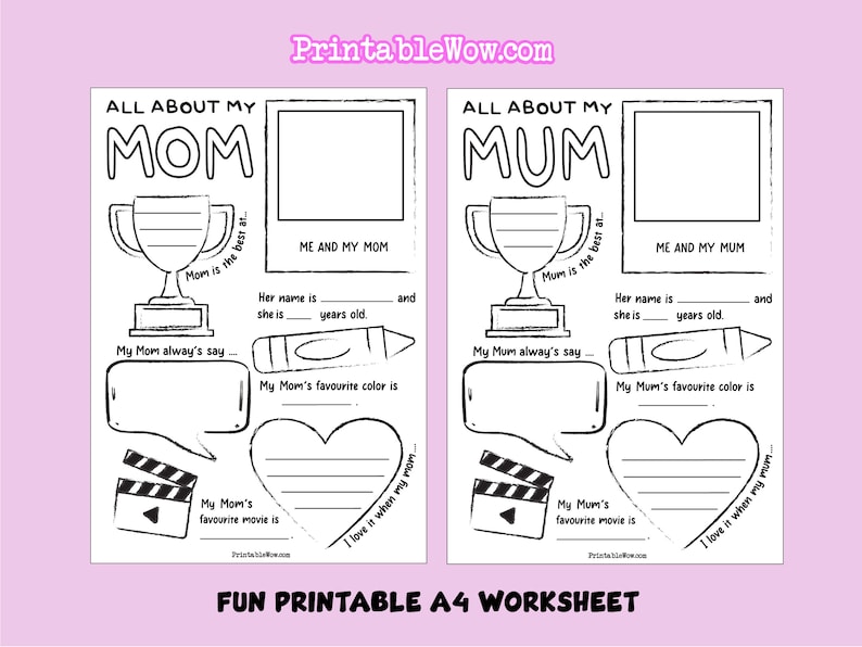 All About My Mum and Mom Activity Sheet, Mothers Day Craft, Mothers Day ...