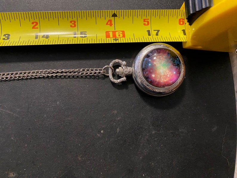 Space/galaxy Pocket Watch/necklace Hangs 18 Inches From Nape, 36 Inches ...