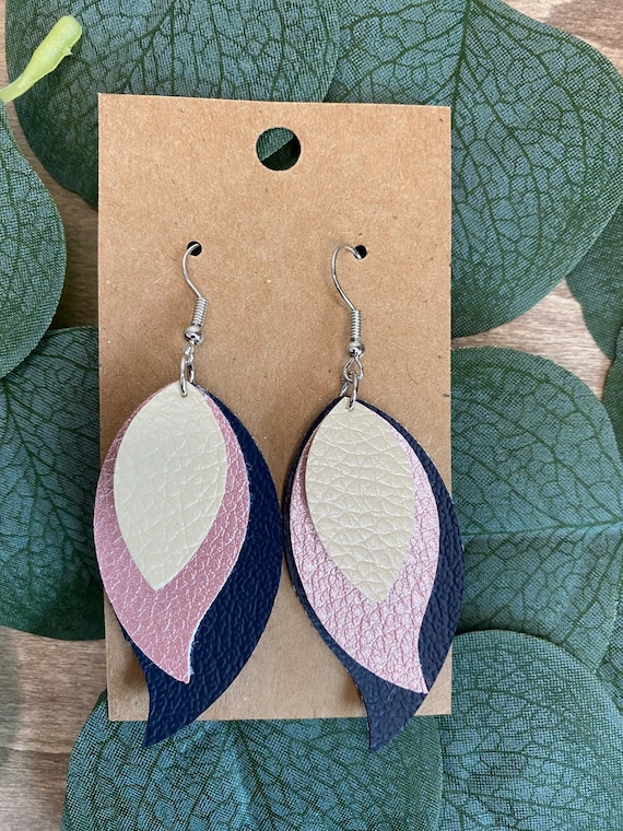 Layered faux leather earrings store