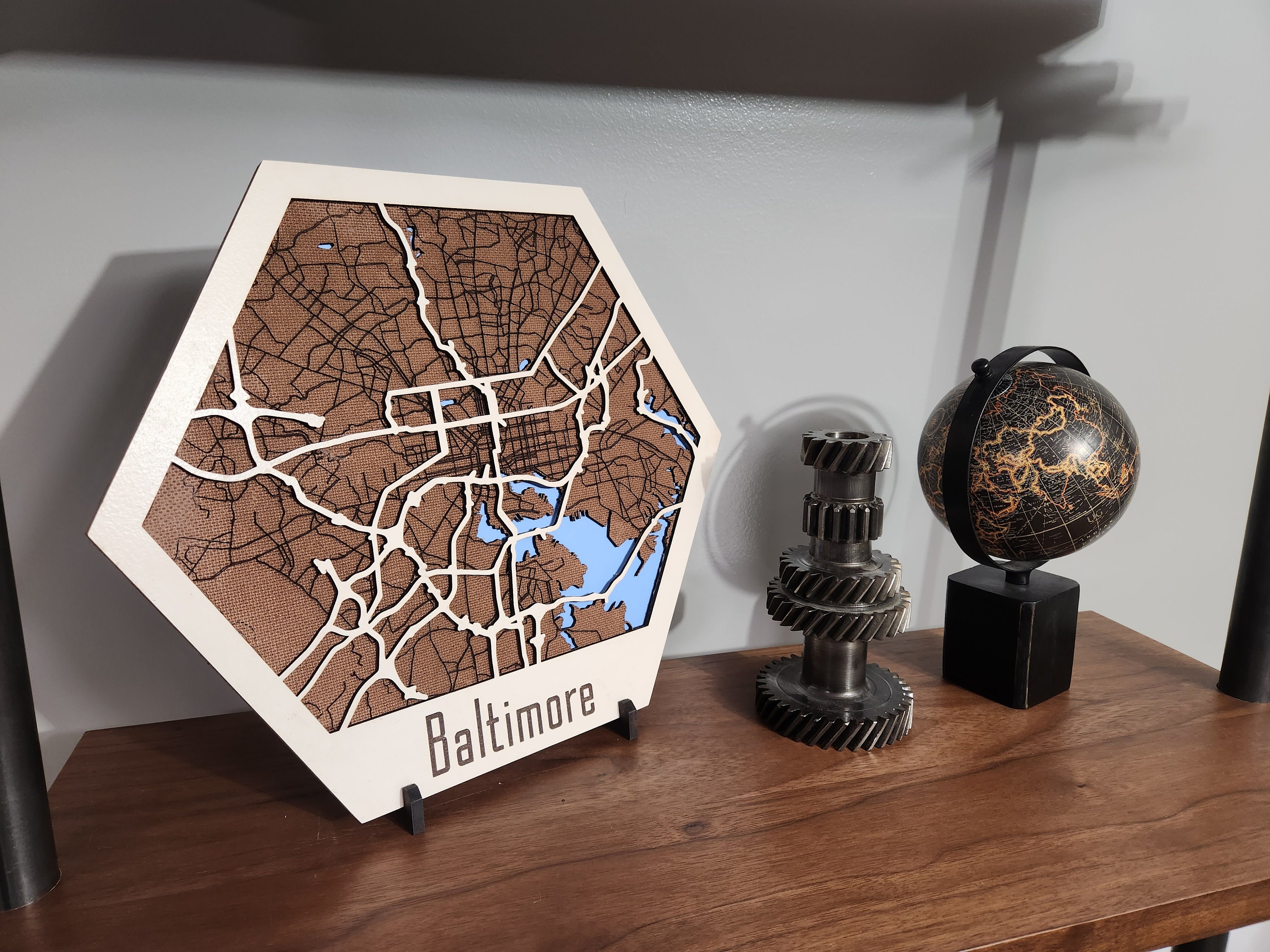 Custom Wood City Map, Wooden Laser Engraved, Laser Cut, Hexagonal Map ...
