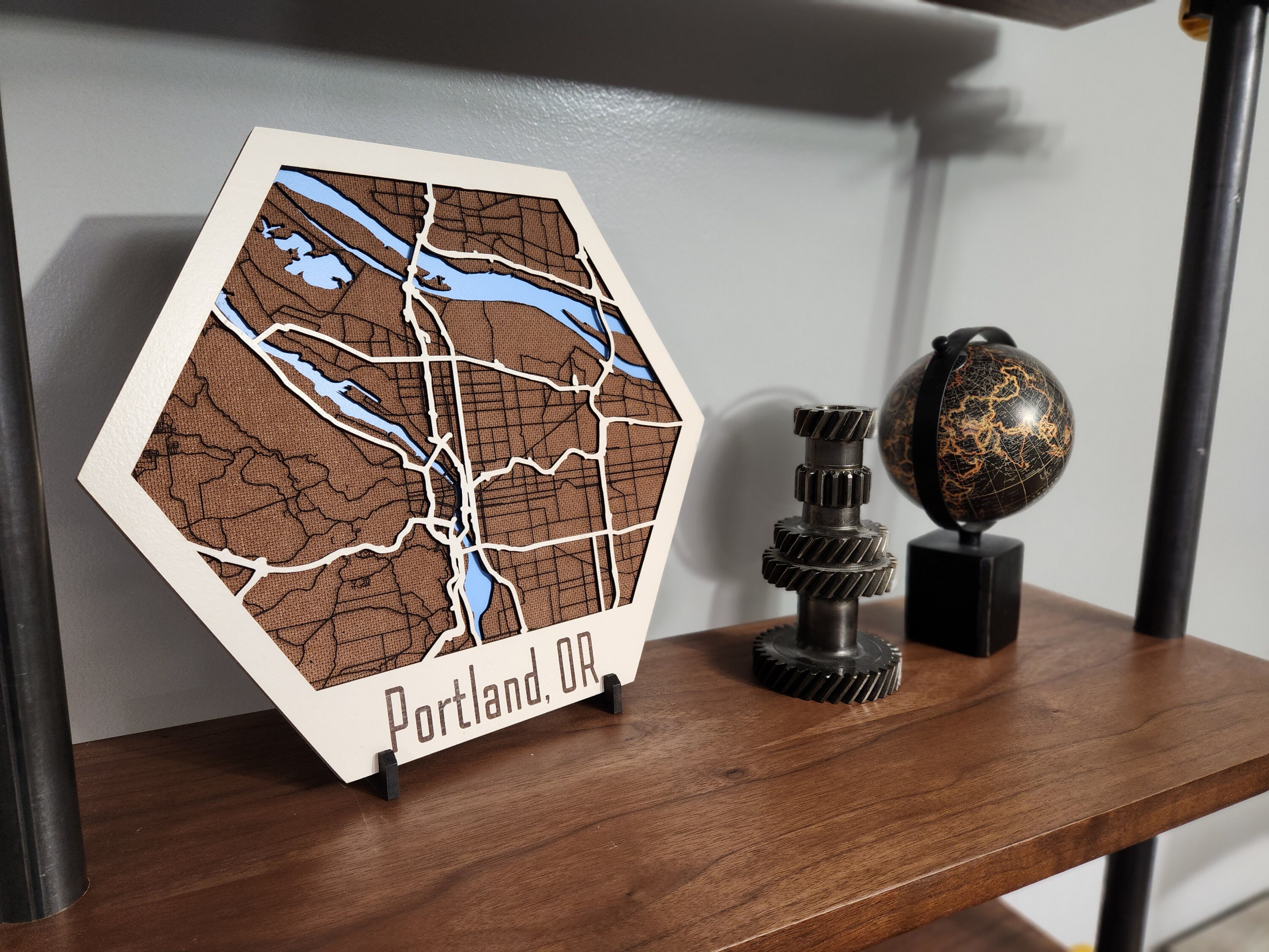 Custom Wood City Map, Wooden Laser Engraved, Laser Cut, Hexagonal Map ...