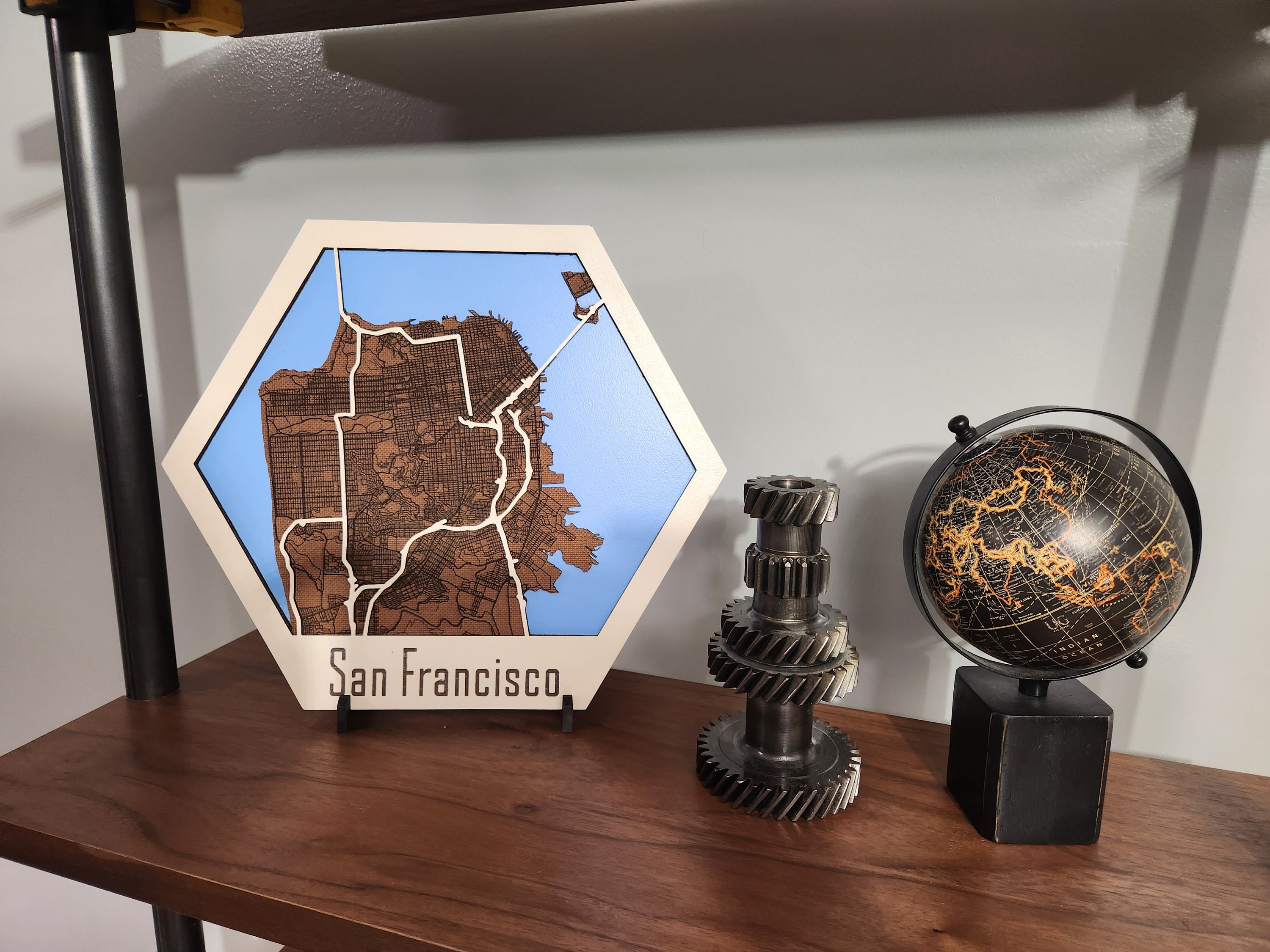 Custom Wood City Map, Wooden Laser Engraved, Laser Cut, Hexagonal Map ...
