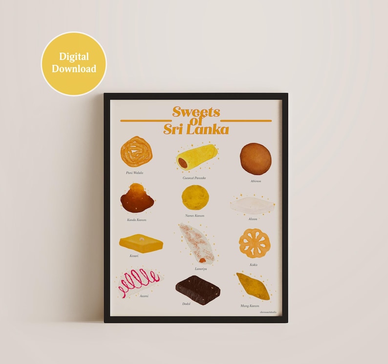 SWEETS OF CEYLON | Ceylon Poster, Sri Lanka Art, Wall Art Print, Food ...