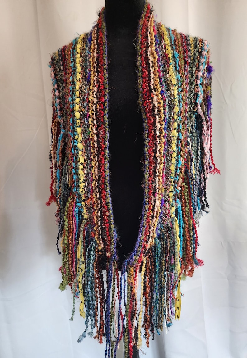 Triangle Boho Knitted Ribbon Shawl Exhilarating - Etsy