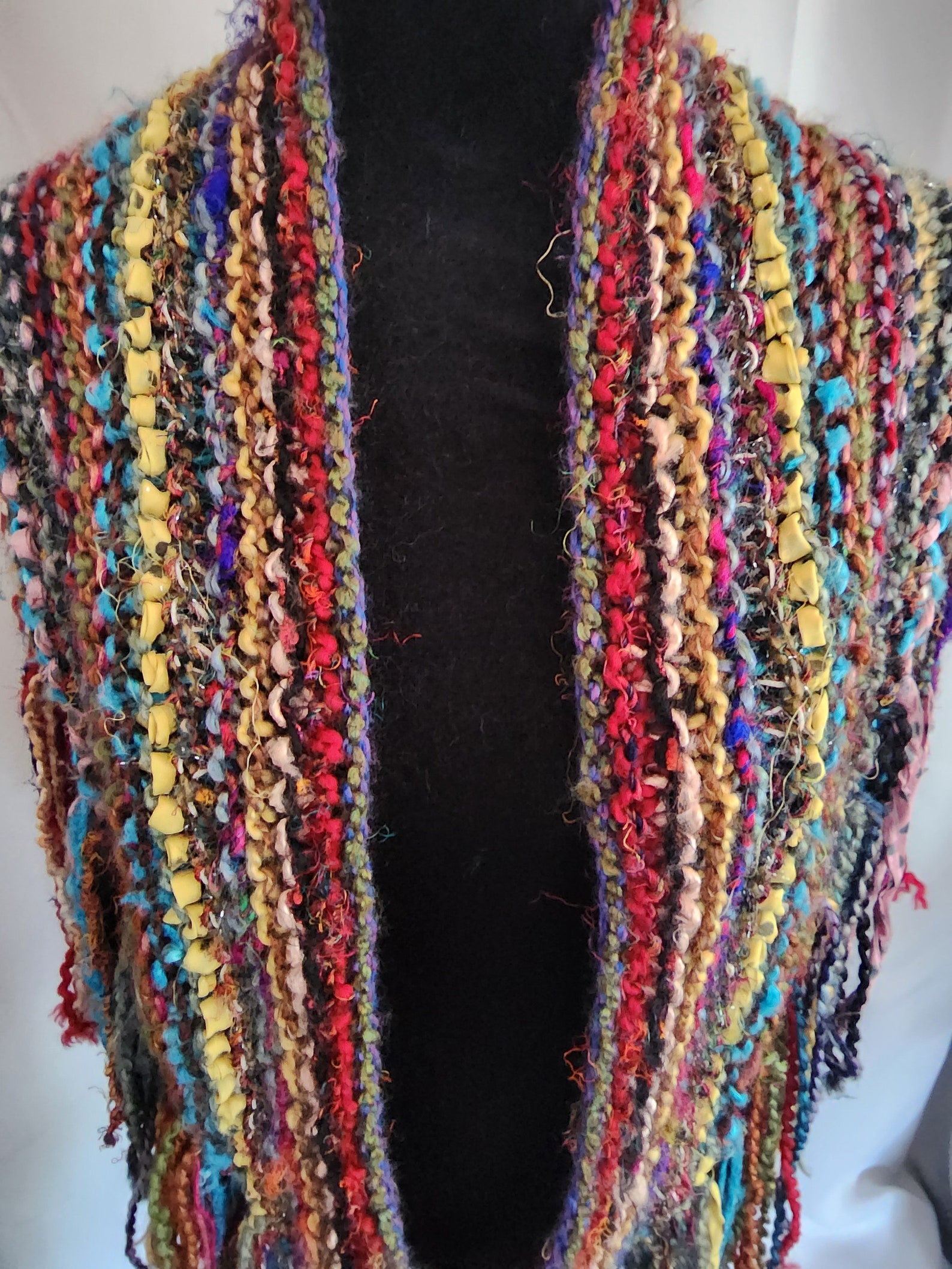 Triangle Boho Knitted Ribbon Shawl - Exhilarating - Etsy