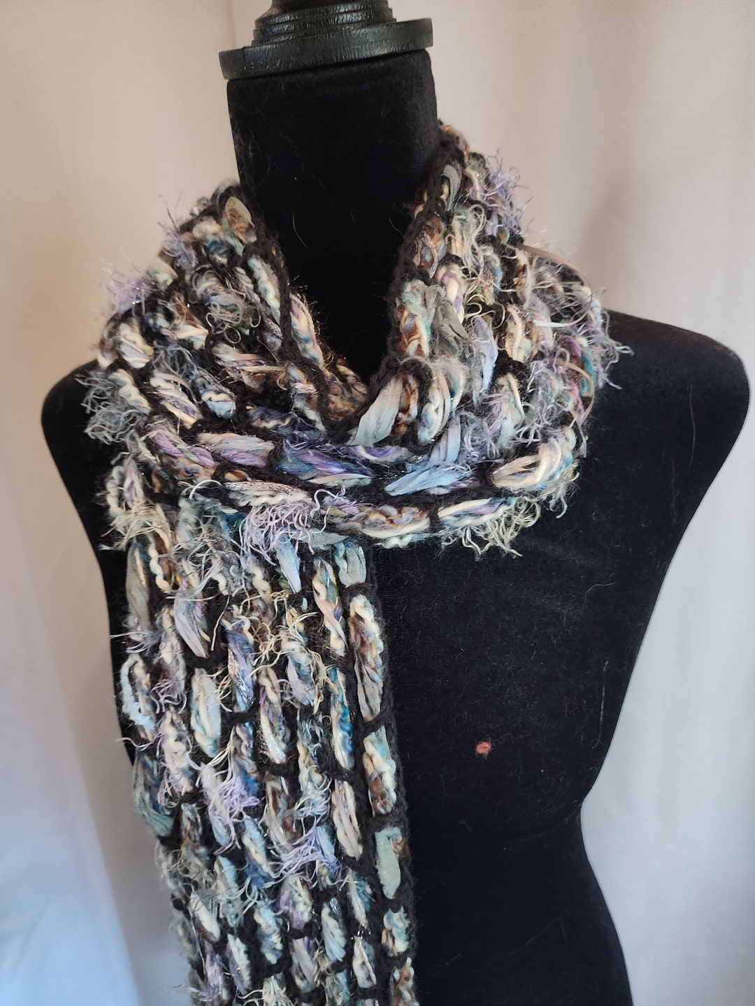 Boho Crochet Ladder Ribbon Scarf - Rushing River - Etsy