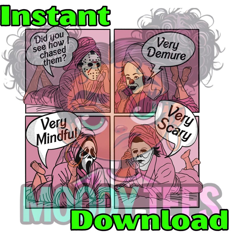 Horror Besties Funny PNG | Retro Scary Movie Characters Talking on ...